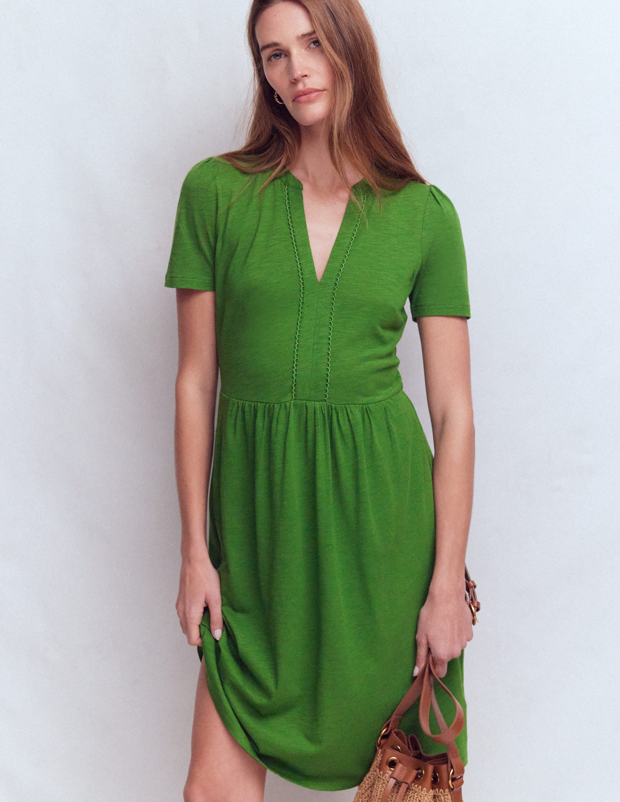 Naomi Short Sleeve Dress - Promenade Green | Boden UK