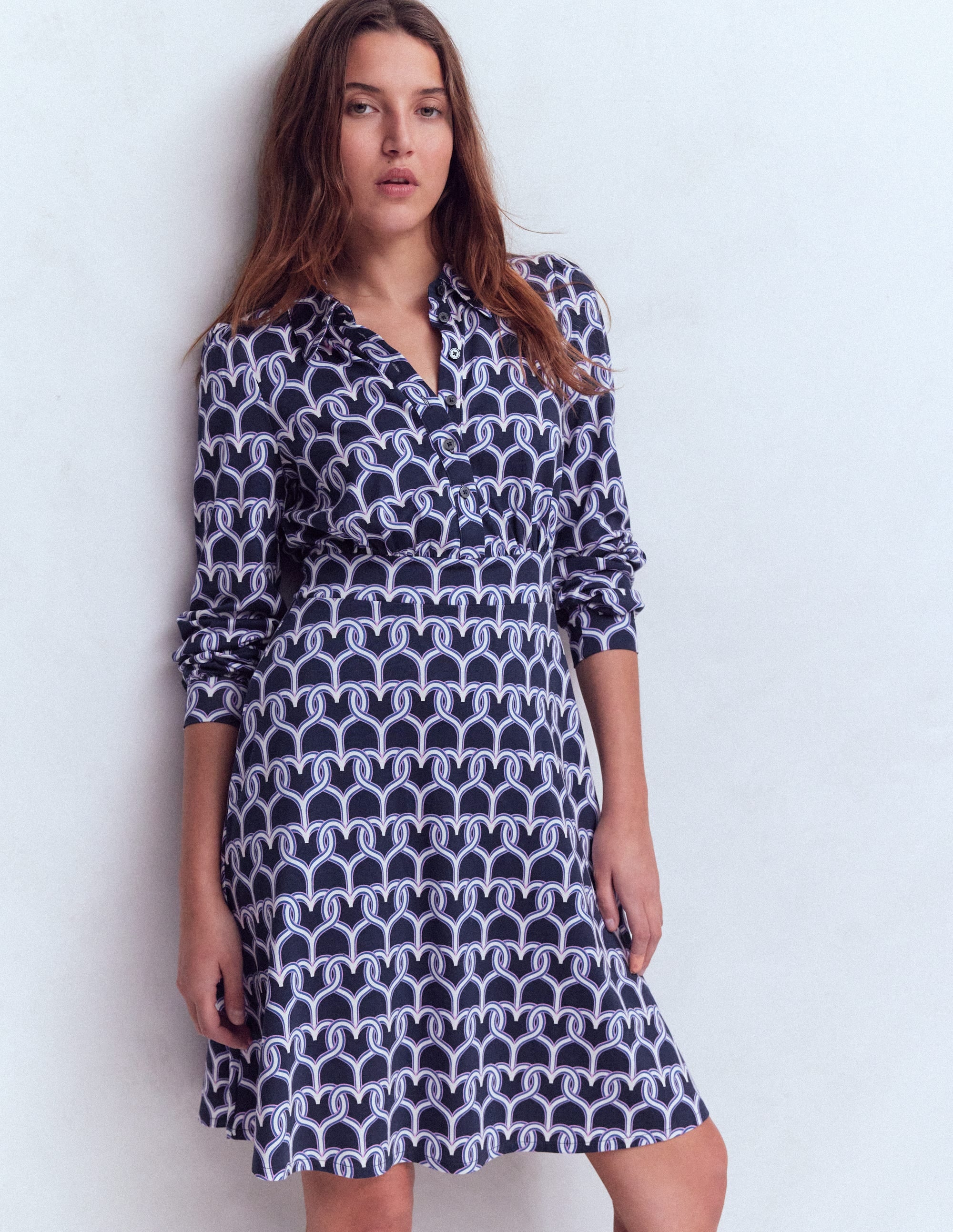 Orla Short Jersey Shirt Dress-French Navy, Heart Link | Boden AU