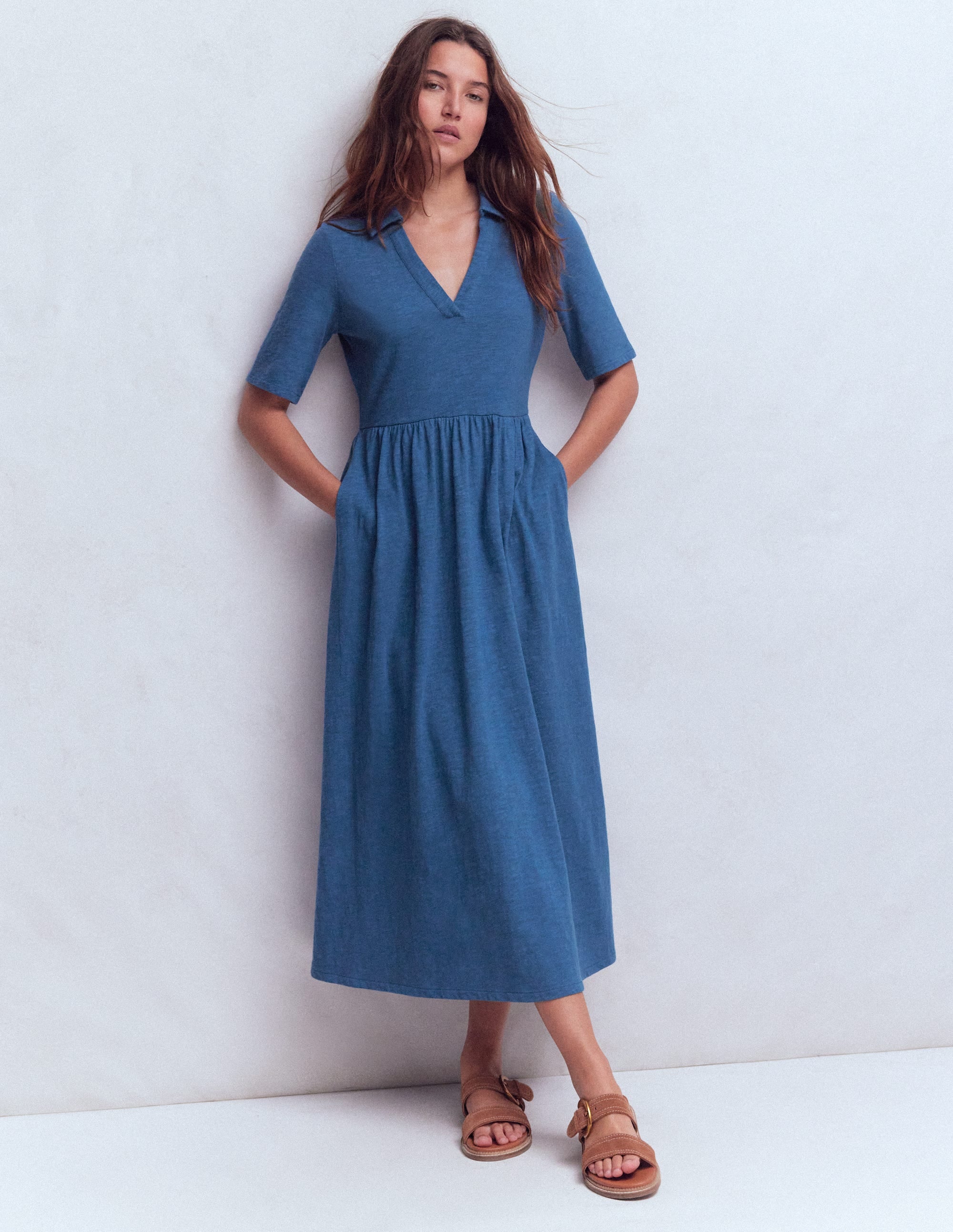 Aria Collared Jersey Dress-Tourmaline Blue | Boden UK