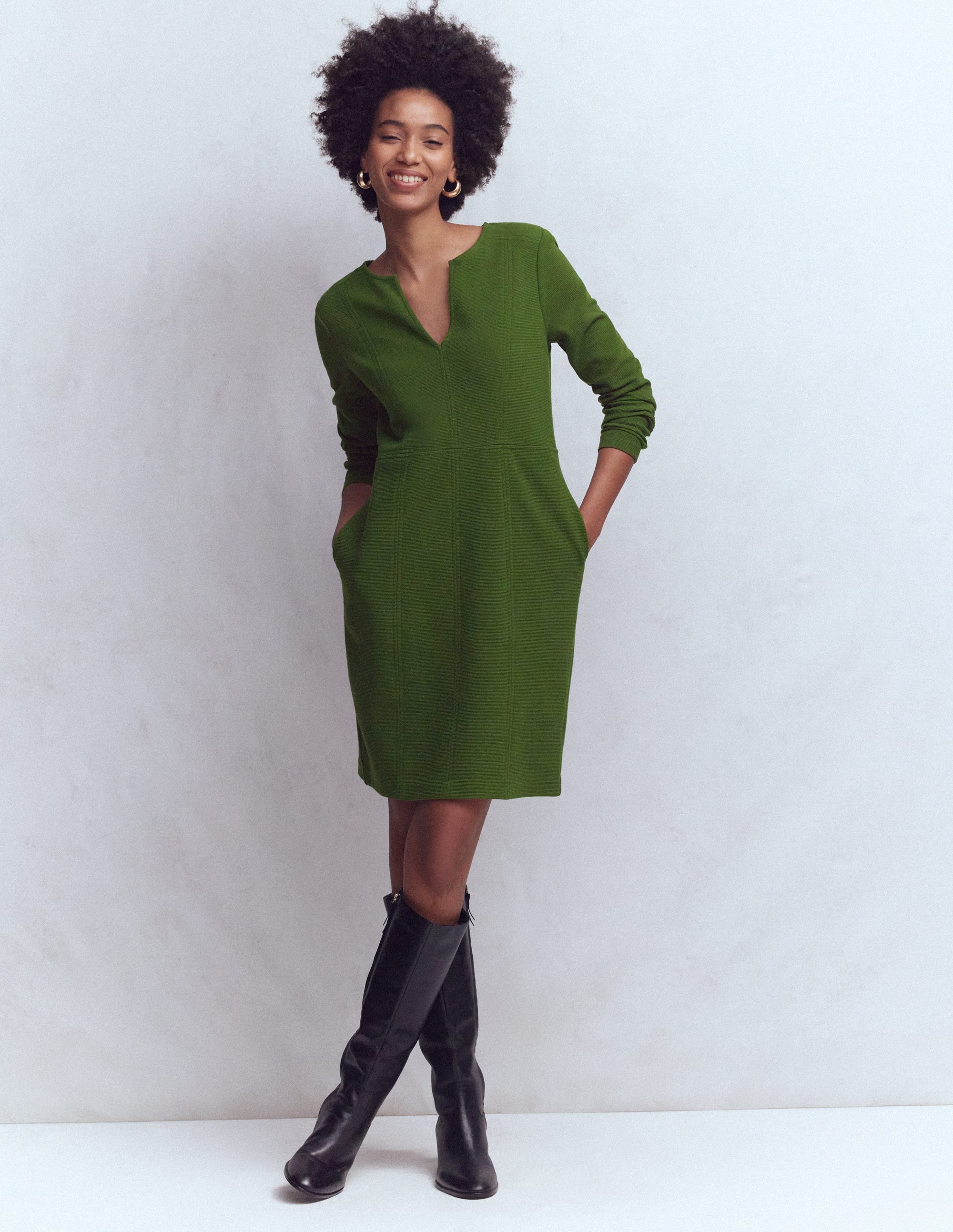 Colette Ottoman Shift Dress-Green Fir | Boden UK