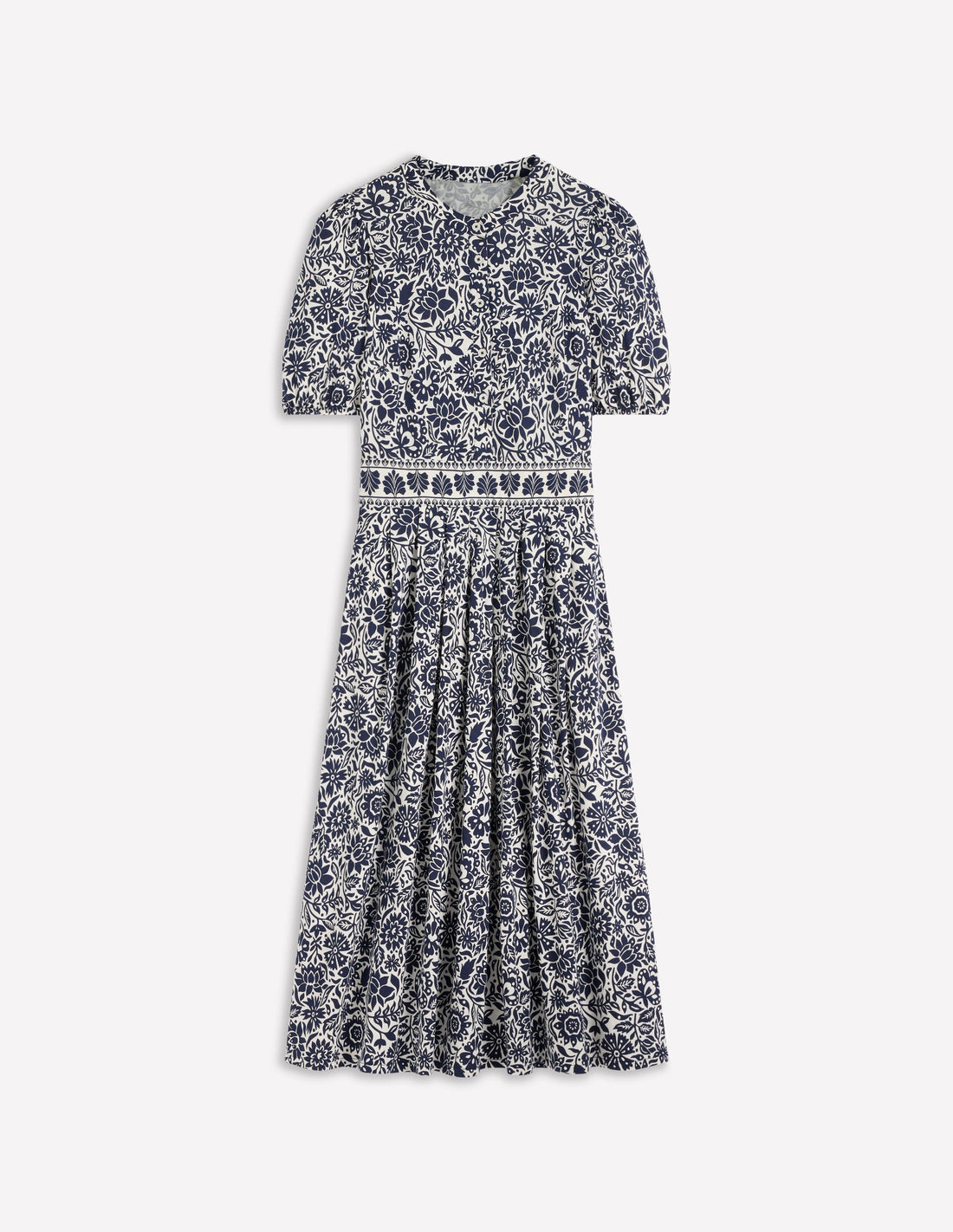 Amber Pleat Jersey Midi Dress-Navy, Meadow Scatter | Boden UK