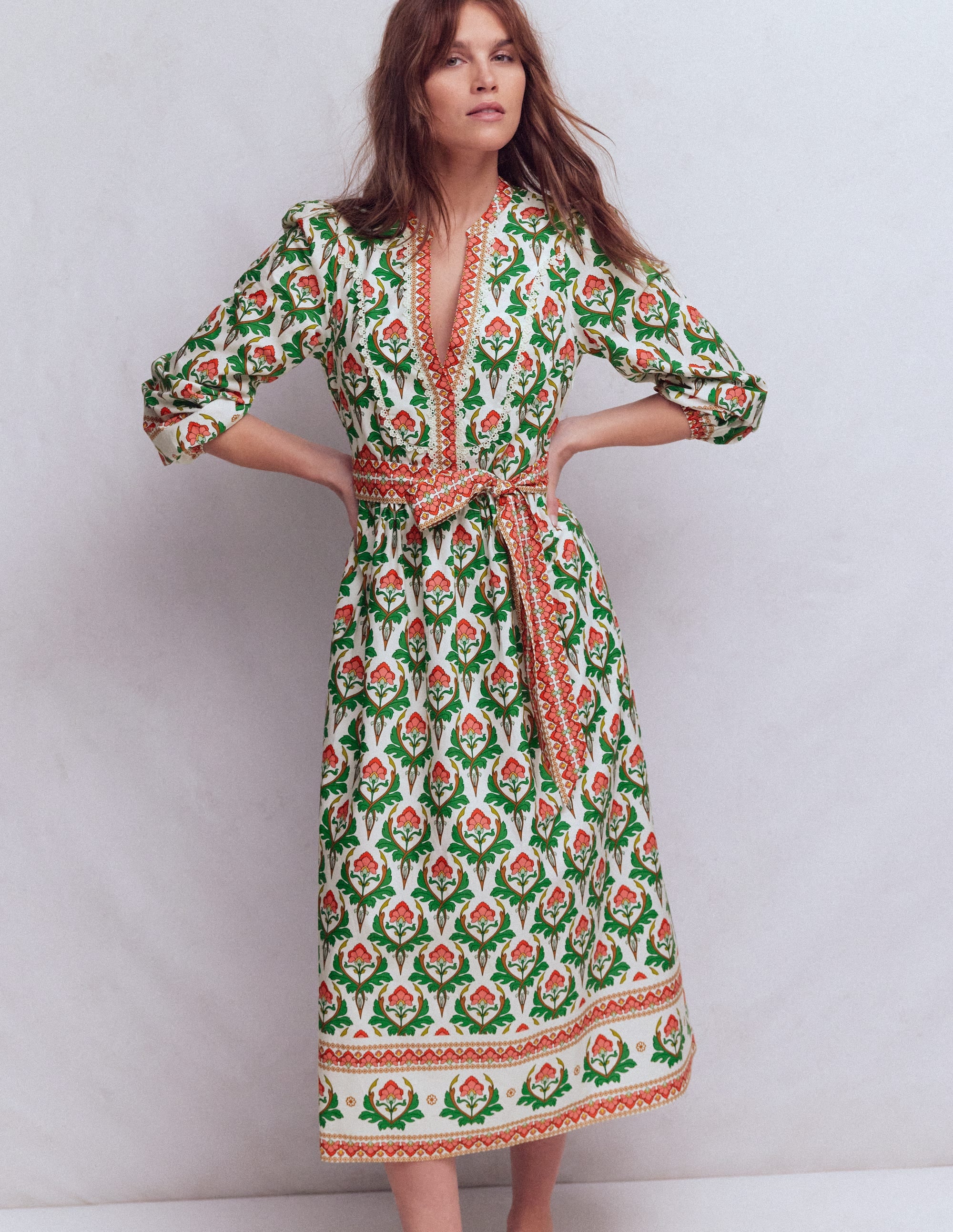 Cary Cotton Midi Dress-Multi, Ornamental Stamp | Boden UK