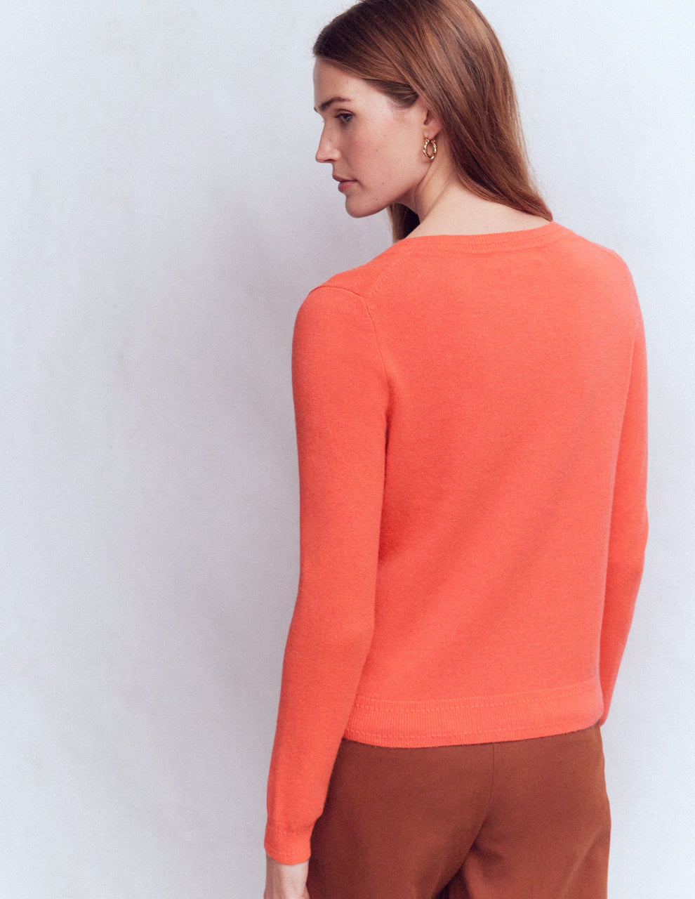 Eva Cashmere Crew Cardigan-Fiery Orange Melange | Boden UK