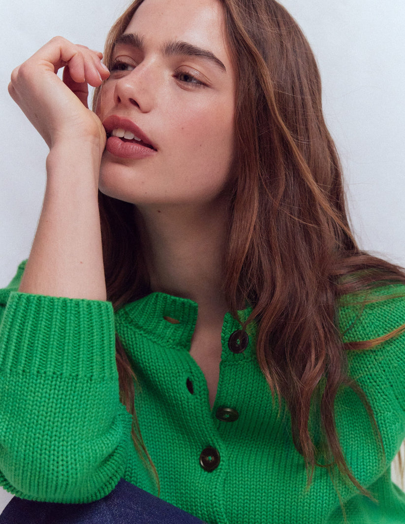 Lucy Chunky Cotton Cardigan-Rich Emerald | Boden UK