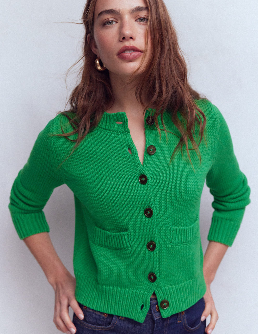 Lucy Chunky Cotton Cardigan-Rich Emerald | Boden UK