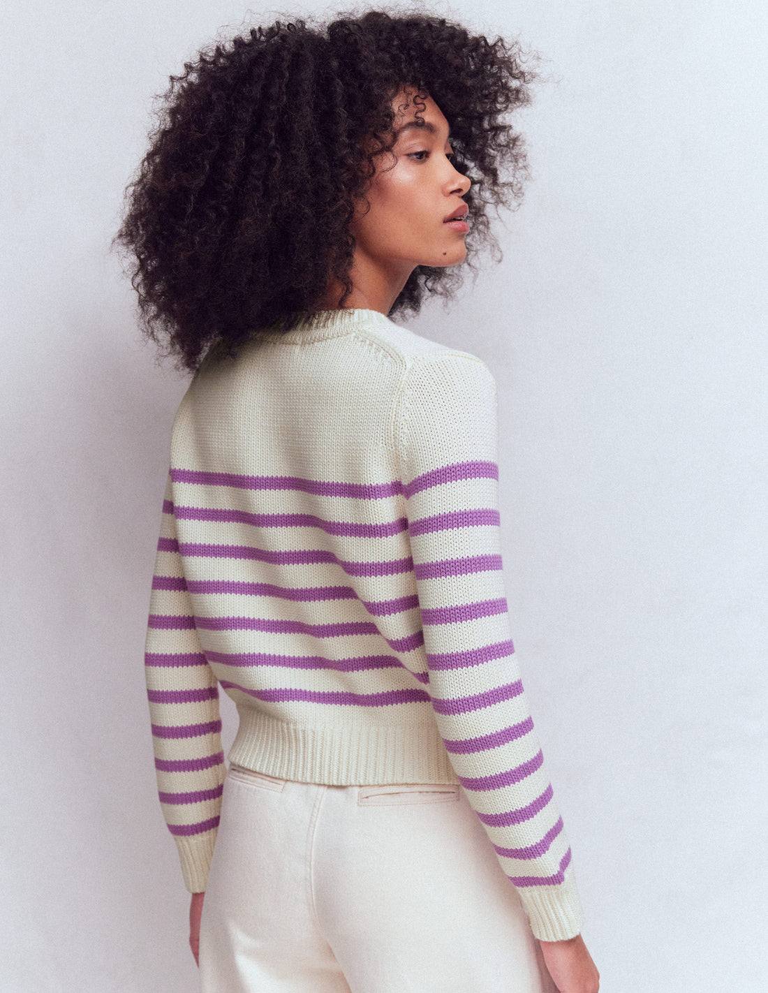 Lucy Chunky Cotton Cardigan-Warm Ivory/ Mulberry Purple | Boden UK