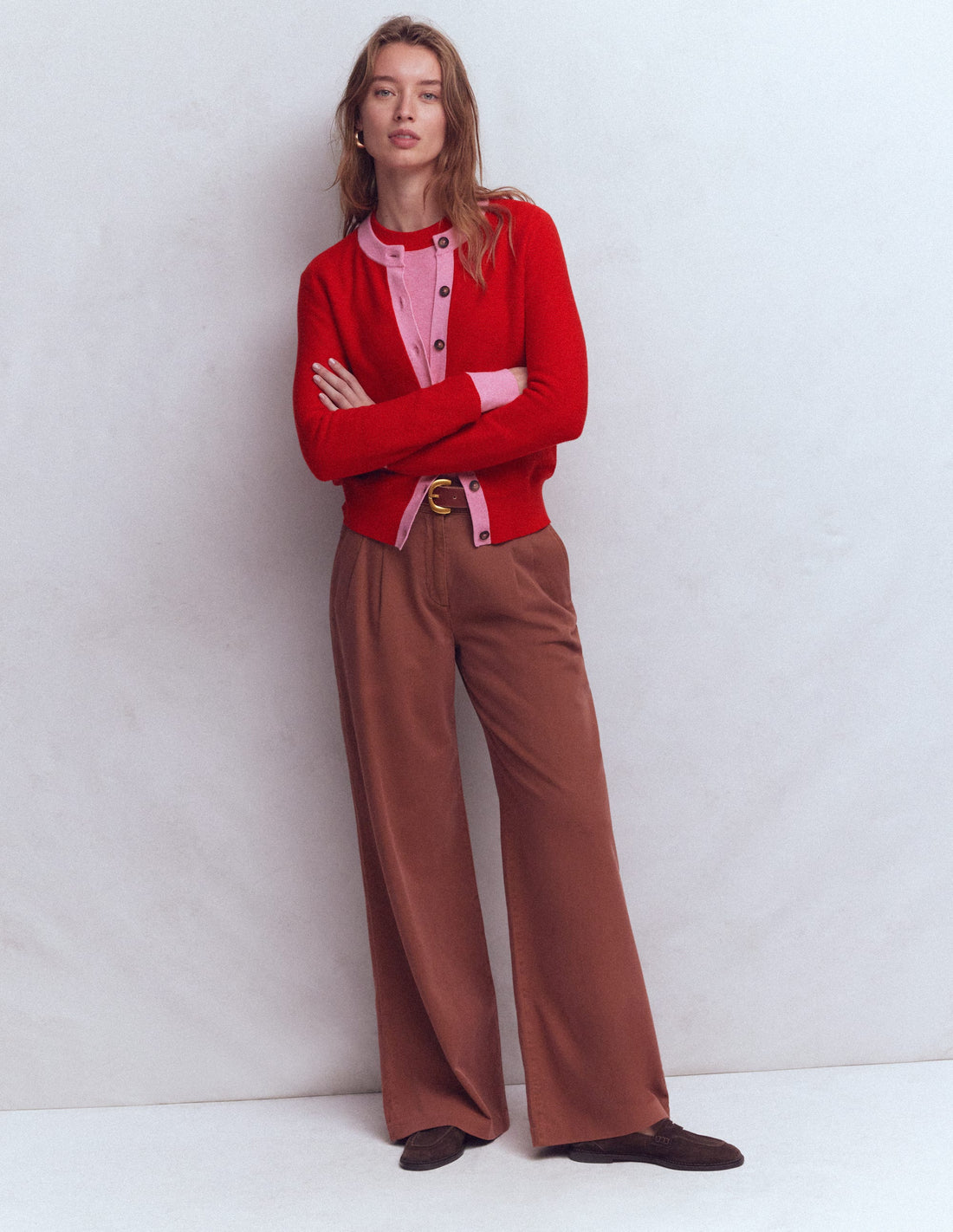 Grace Colour Block Cardigan-Bright Cherry | Boden UK