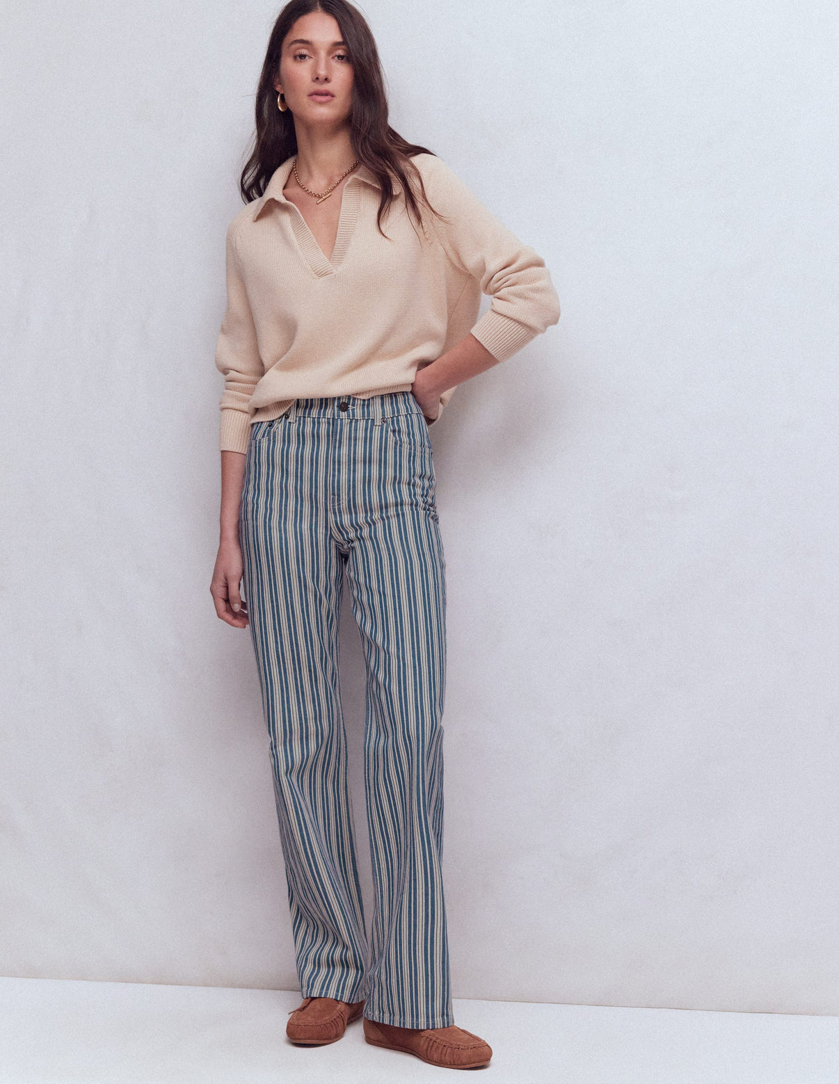 High Rise Column Leg Jeans-Blue Stripe | Boden UK