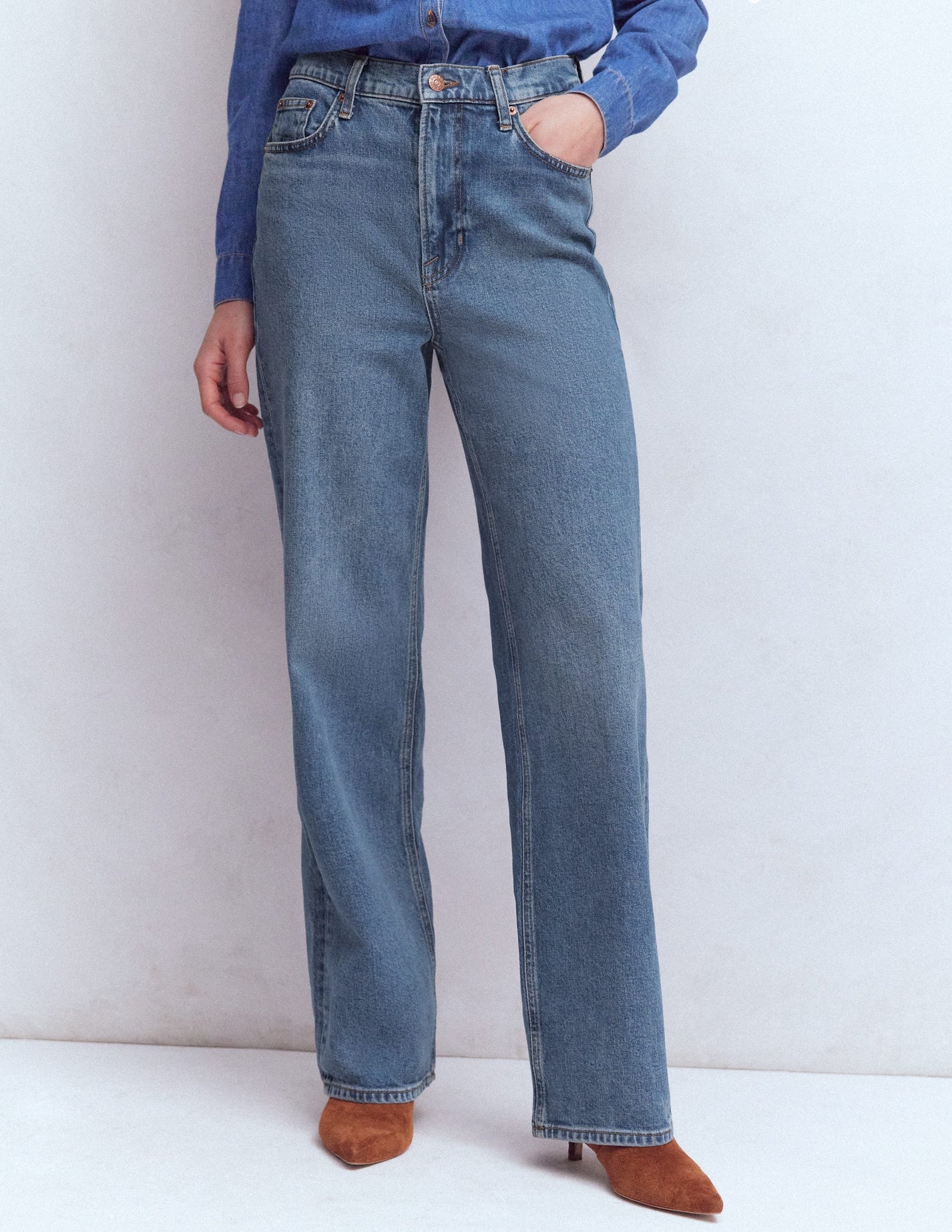 High Rise Column Leg Jeans - Mid Vintage | Boden UK
