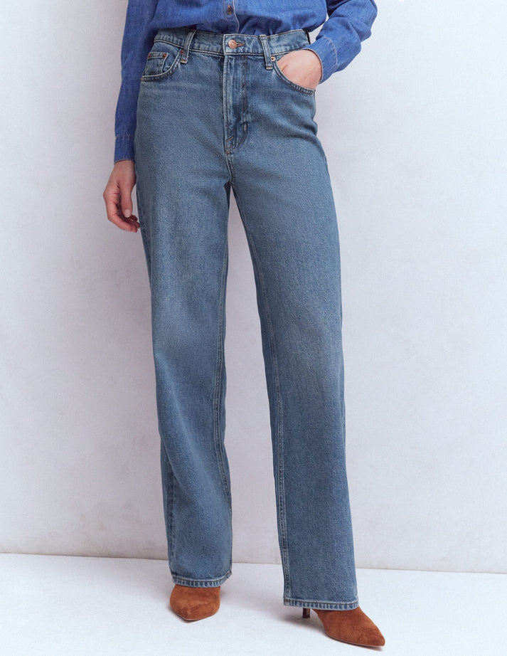 High Rise Column Leg Jeans - Mid Vintage | Boden UK