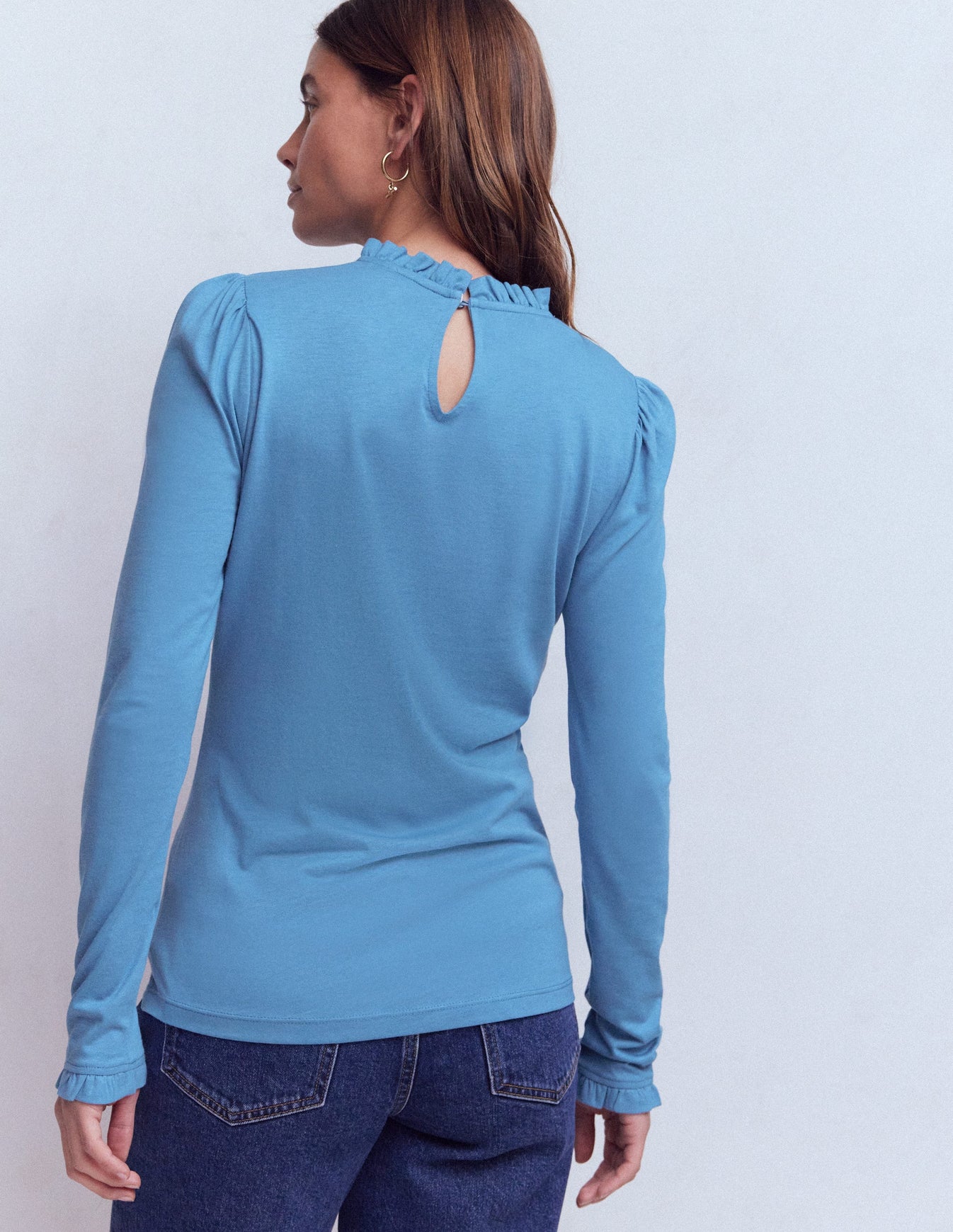 Supersoft Frill Detail Top-Captains Blue | Boden UK