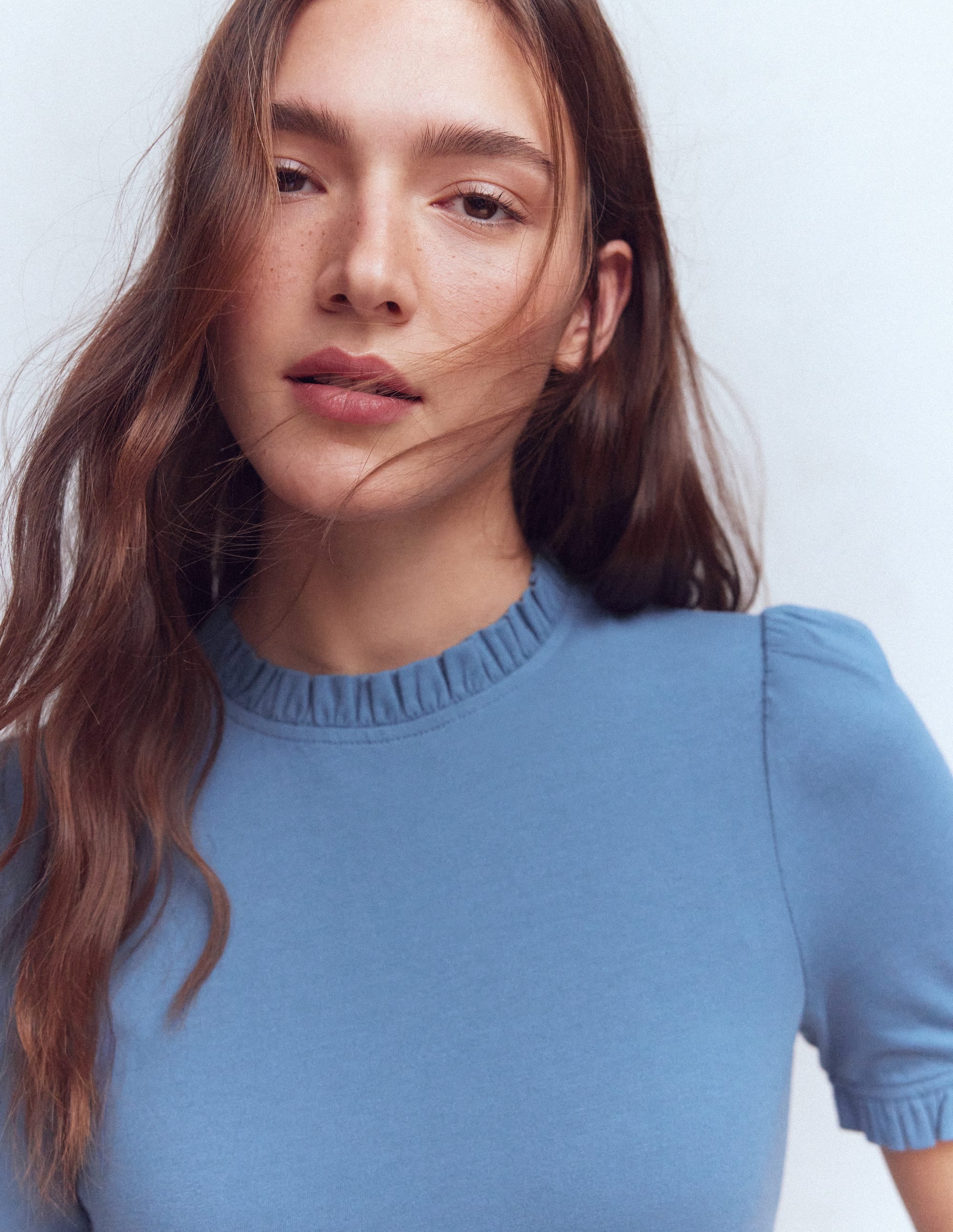 Supersoft Frill Detail T - shirt - Captains Blue | Boden UK