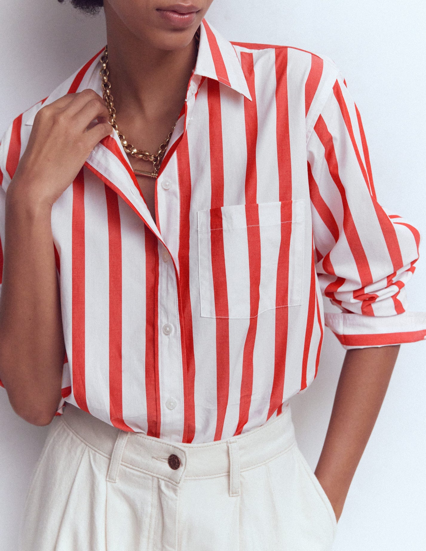 Sadie Relaxed Cotton Shirt-Ivory and Salsa Stripe | Boden UK