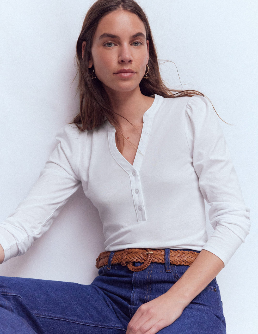 Supersoft Open Neck Henley-White | Boden UK