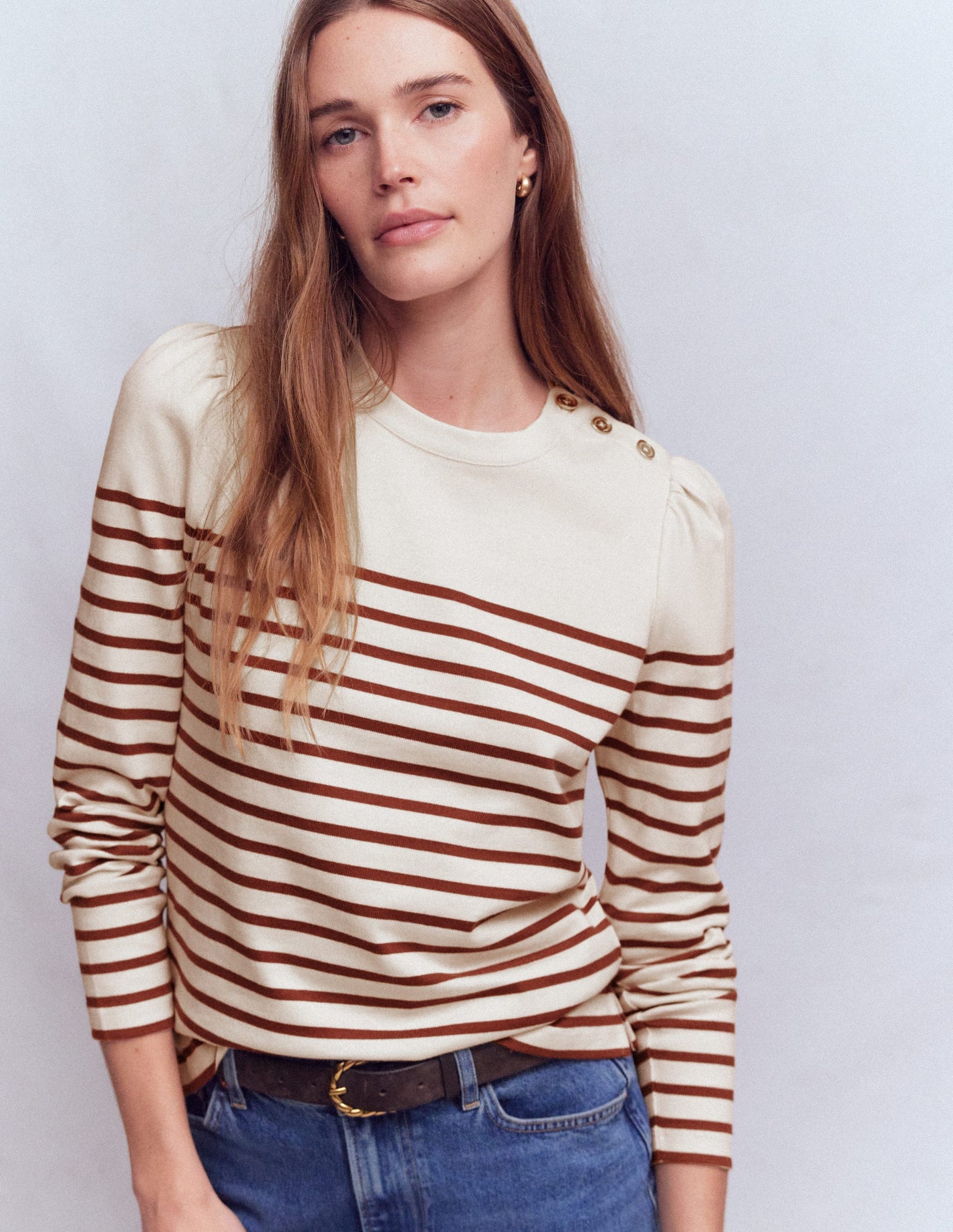 Button Shoulder Mariner-Ivory & Hot Chocolate Stripe | Boden UK