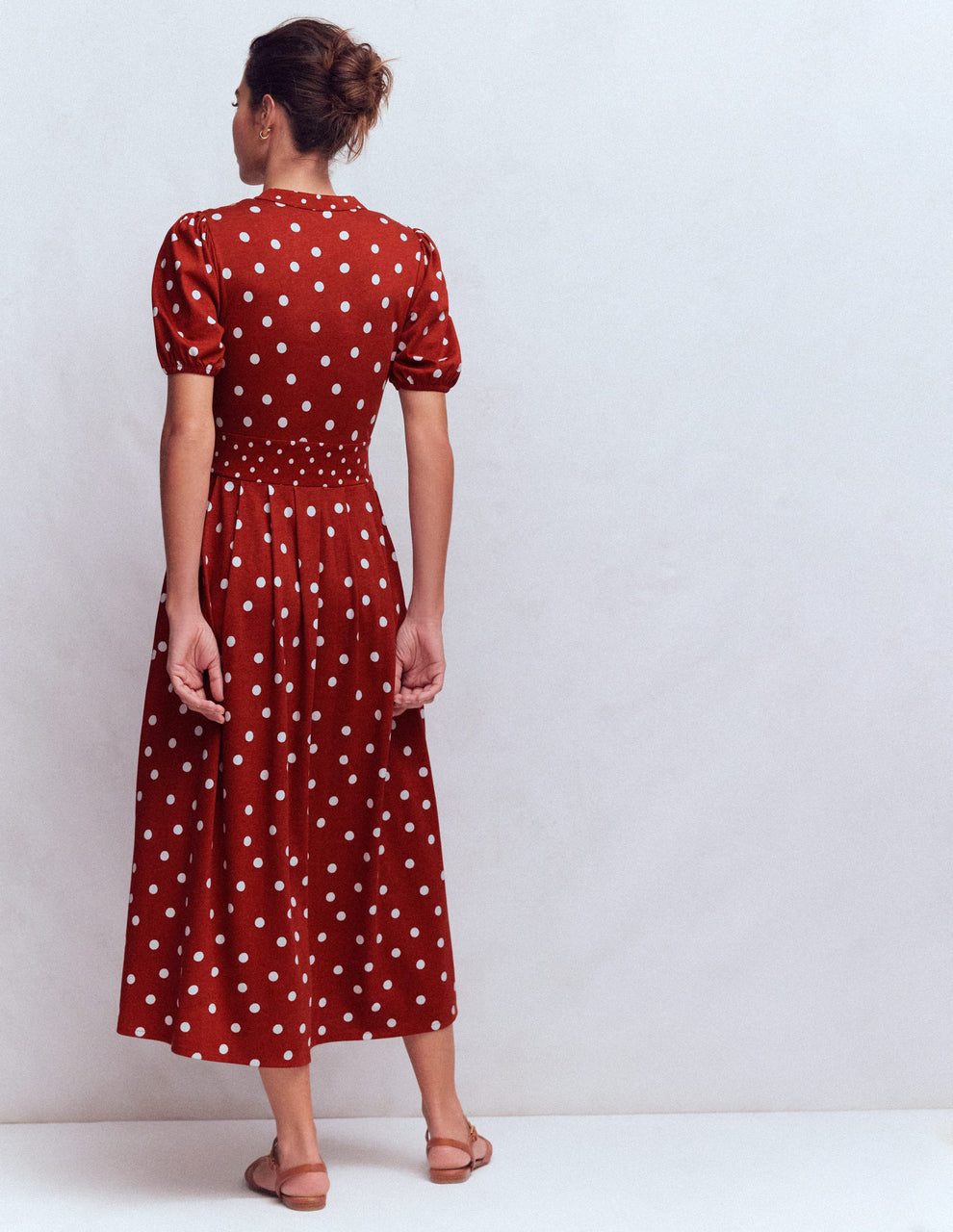 Amber Pleat Jersey Midi Dress-Burnt Orange, Painted Dot | Boden UK