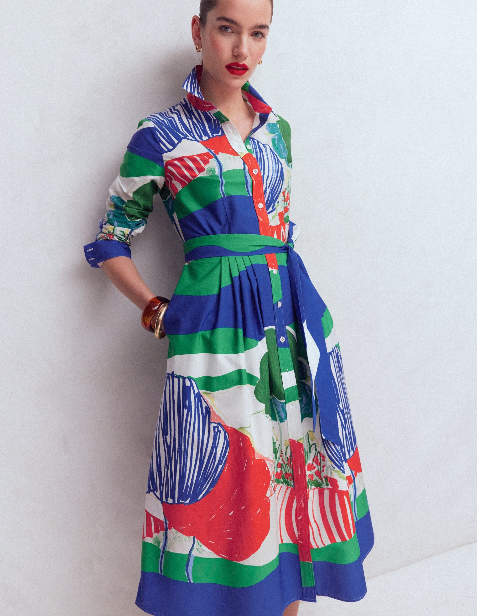 Alexa Long Sleeve Midi Dress-Multi Abstract Valley | Boden UK