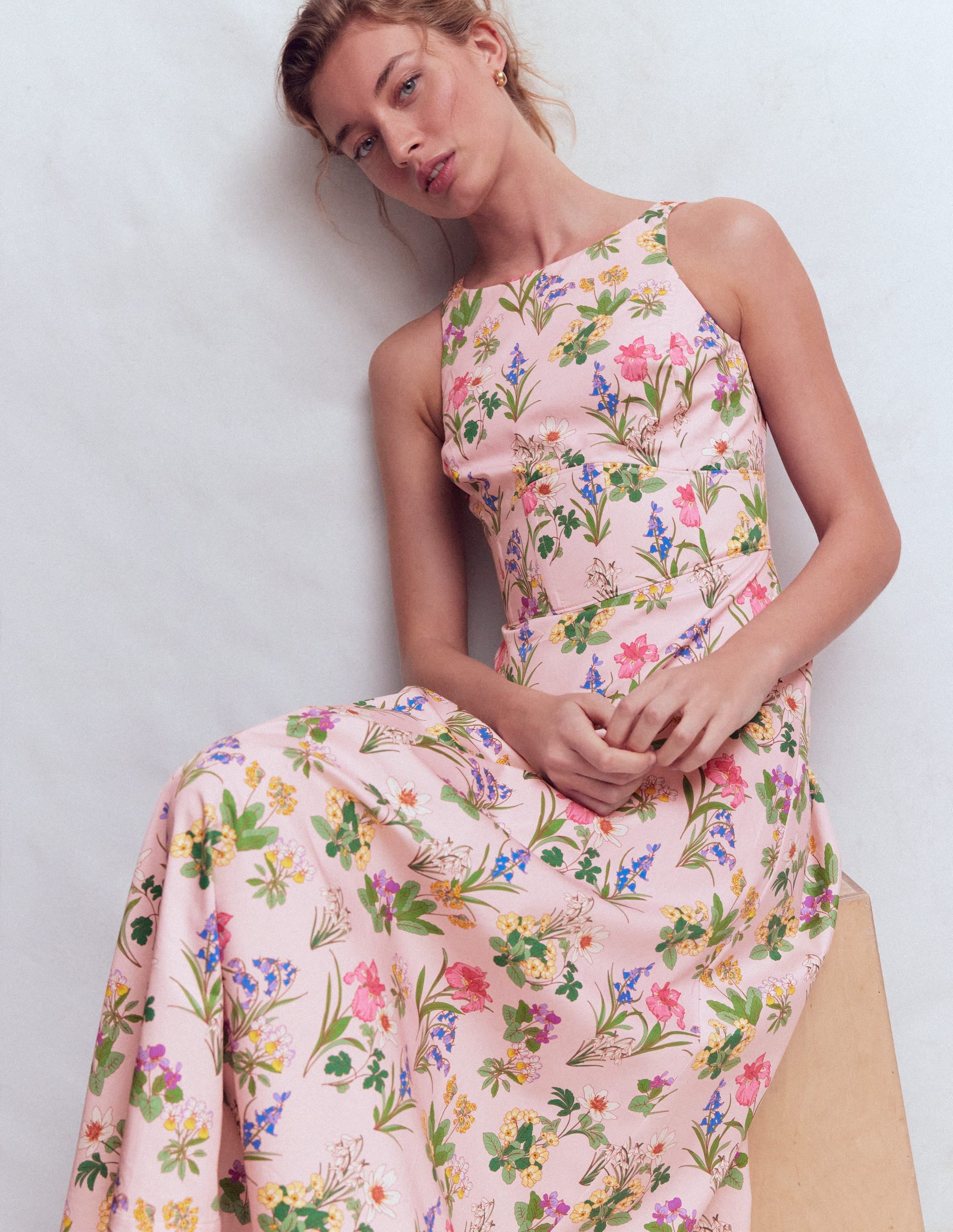Silvia Boned Bodice Maxi Dress-French Pink, Delicate Blossom | Boden UK