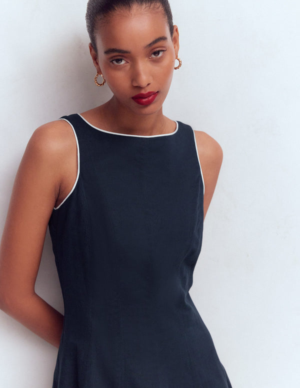 Annet Linen Blend Midi Dress-Navy | Boden UK