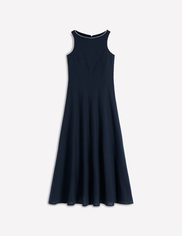 Annet Linen Blend Midi Dress-Navy | Boden UK